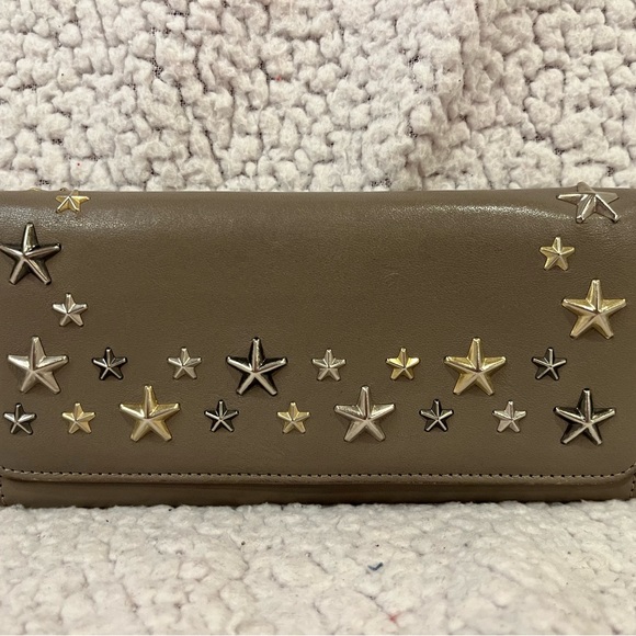 Jimmy Choo | Bags | Jimmy Choo Gray Leather Star Studded Long Wallet ...